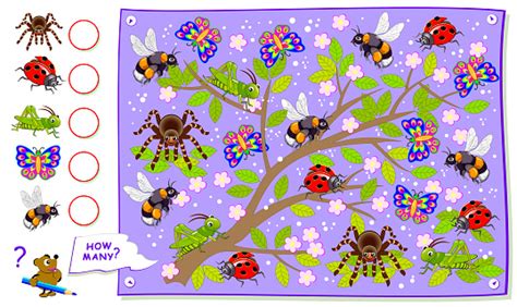 어린이를 위한 수학 교육 교과서 어린이를 위한 교육 페이지 곤충의 수를 세고 원을 그리며 숫자를 씁니다 아기 책을위한 워크 시트 논리 퍼즐 게임 계산 기술 개발 어린 시절에