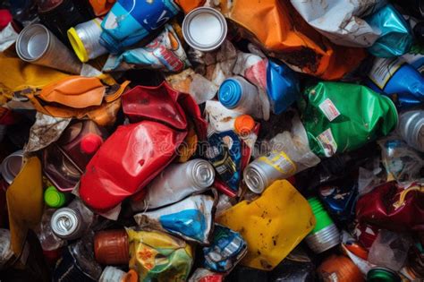 Many Different Types Of Plastic Bottles And Cans Are Piled Together