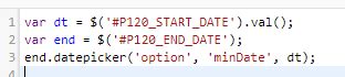 Jquery Oracle Apex Dynamic Datepicker Mindate Moves Calendar Icon Stack Overflow