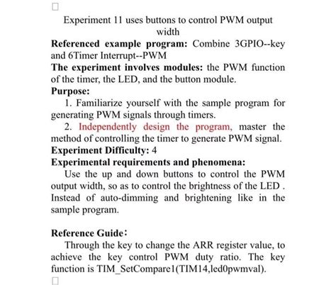 solved experiment 11 uses buttons to control pwm output