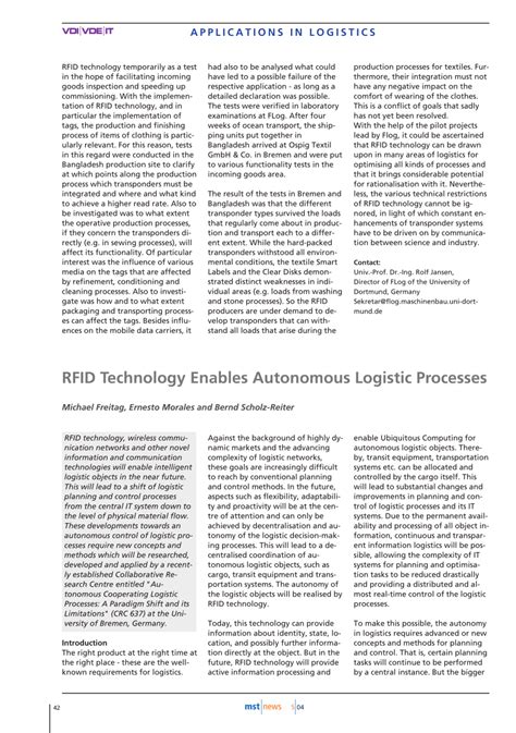 Pdf Rfid Technology Enables Autonomous Logistic Processes