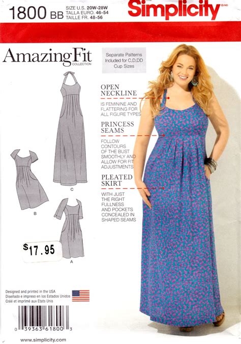 Simplicity 1800 Misses Womens Dress Two Lengths Size And Cup Variations