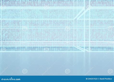Creative Glowing Cyber Binary Code Room Technology And Matrix Concept