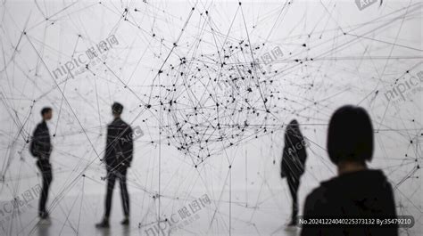 Ai创作图智能数据网络3d 数字网络大数据云储存 介质一群人 科技背影 人际网络 自律艺术装置背景 网络示意图 装置展 连接艺术 数字艺术展