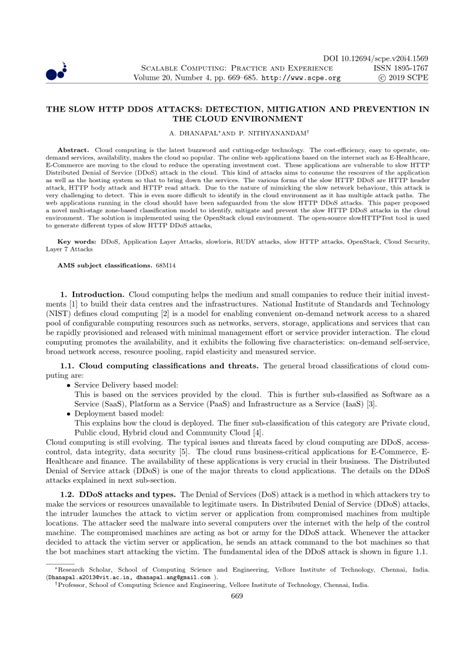 Pdf The Slow Ddos Attacks Detection Mitigation And Prevention In The Cloud Environment