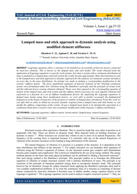 Pdf Lumped Mass And Stick Approach To Dynamic Analysis Using Modified