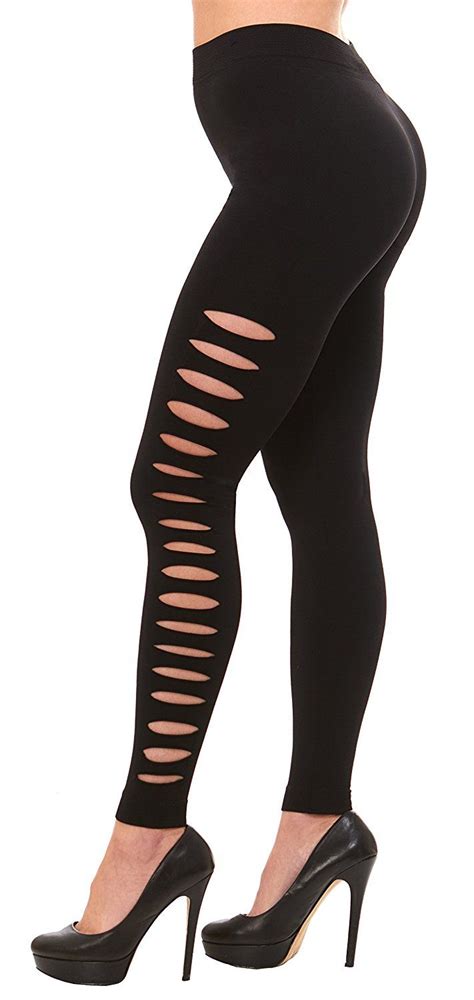 Just One Womens Cutout Leggings Ripped Side Slashed Black S