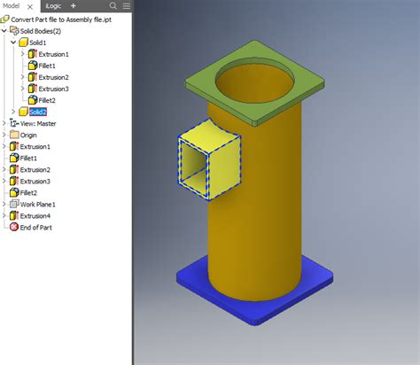 创建了由功能组成的inventor零件。可以使用这些零件特征制作具有单个零件的装配文件 Inventor 2018 Autodesk
