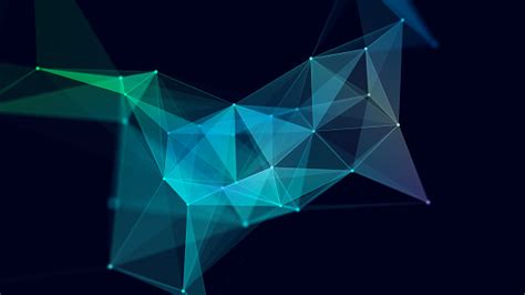 네트워크 연결 구조 움직이는 점 선 및 삼각형이있는 추상적 인 파란색 배경 미래 지향적 인 그림 디지털 기술 설계 3d 렌더링