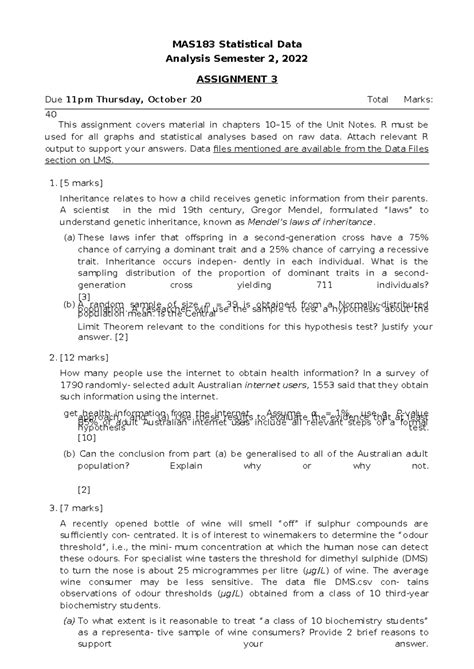 Mas183 Ass3 2022 Notes To Help Complete Assignment Mas183