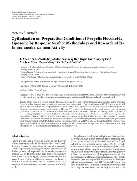 Pdf Optimization On Preparation Condition Of Propolis Flavonoids Liposome By Response Surface