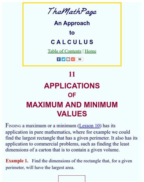 The Math Page An Approach To Calculus Applications Of Maximum And
