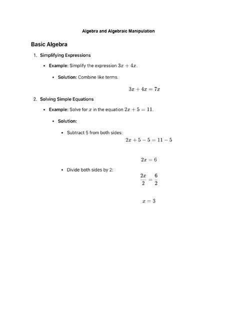 math algebra and algebraic manipulation pdf