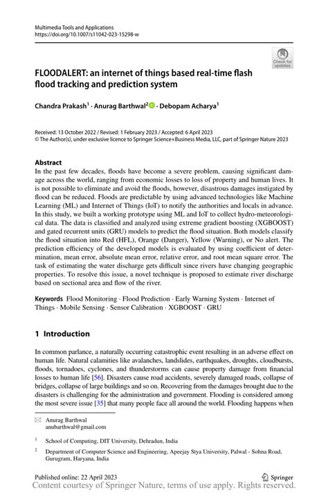 FLOODALERT An Internet Of Things Based Real Time Flash Flood Tracking And Prediction System