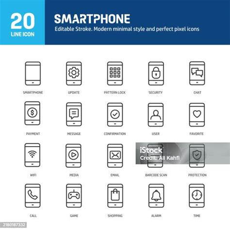 스마트폰 라인 아이콘 편집 가능한 획 통화 메시징 게임 채팅 보안 아이콘 모음을 포함합니다 벡터 일러스트 레이 션 웹사이트 디자인 로고 앱 템플릿 Ui 등 0명에 대한 스톡