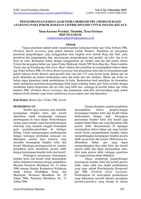 Pdf Pengembangan Bahan Ajar Fisika Berbasis Pbl Problem Based Learning Pada Pokok Bahasan
