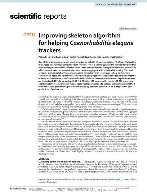 pdf improving skeleton algorithm for helping caenorhabditis elegans