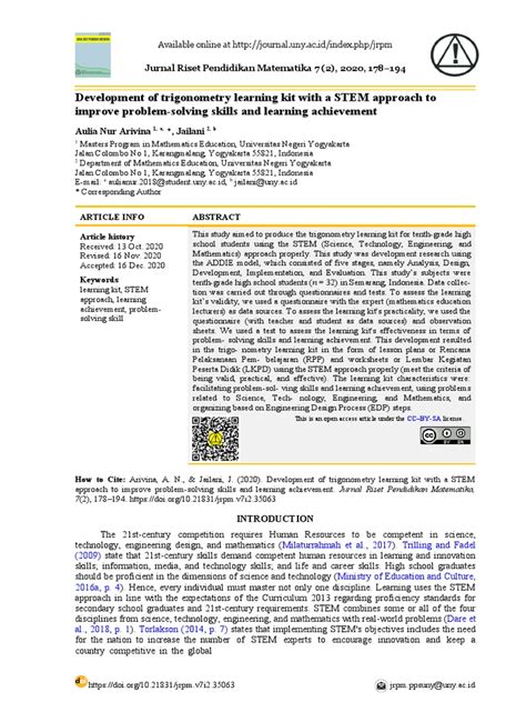 Development Of Trigonometry Learning Kit With A Stem Approach To Improve Problem Solving Skills