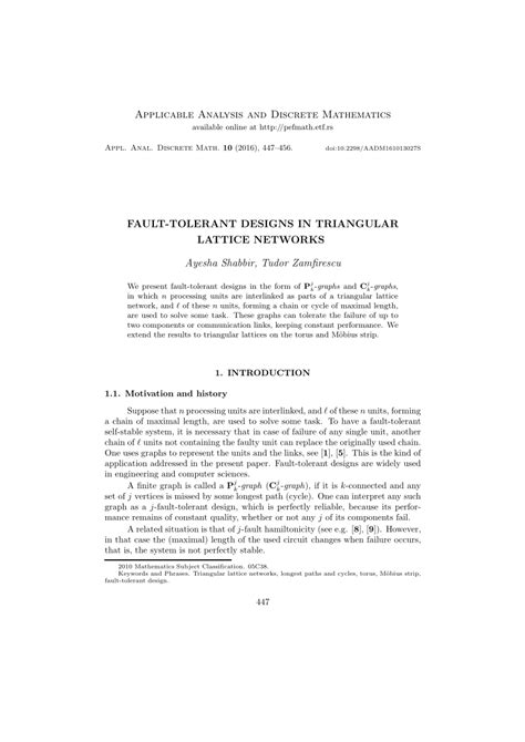 Pdf Fault Tolerant Design In Triangular Lattice Networks