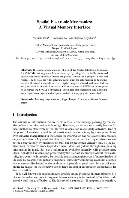 Pdf Spatial Electronic Mnemonics A Virtual Memory Interface
