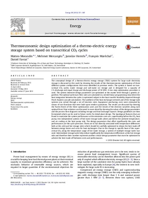 Pdf Thermoeconomic Design Optimization Of A Thermo Electric Energy Storage System Based On