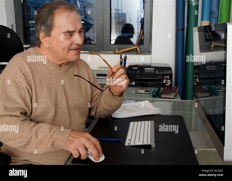 Old Man On The Computer Stock Photo Alamy