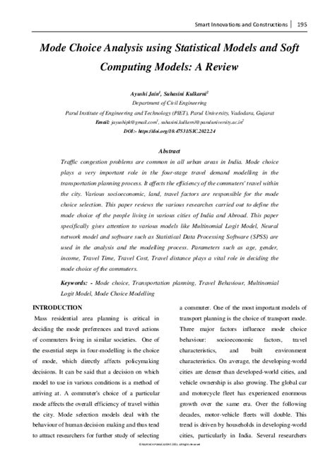 pdf mode choice analysis using statistical models and soft computing