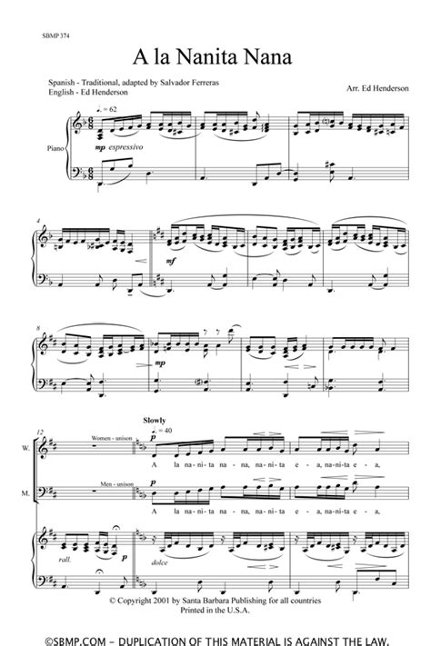 A La Nanita Nana Sheet Music By Ed Henderson Sku Sbmp374 Stantons