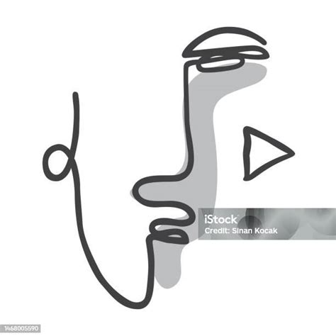 얼굴의 그림 그리기 예술적으로 양식화된 선화 성별 사람 눈 귀 코 입 음악적 참조가 있는 삼각형 재생 기호 Led 조명에 대한 스톡 벡터 아트 및 기타 이미지 Istock