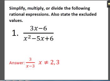 Simplify Multiply Or Divide Rational Expressions Stations Activity Worksheet