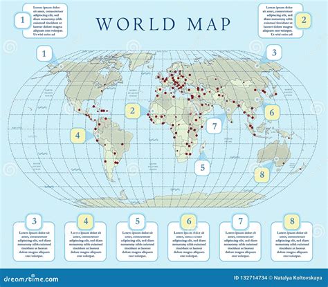 Small Scale Political World Map With Major Capitals Flat Design With