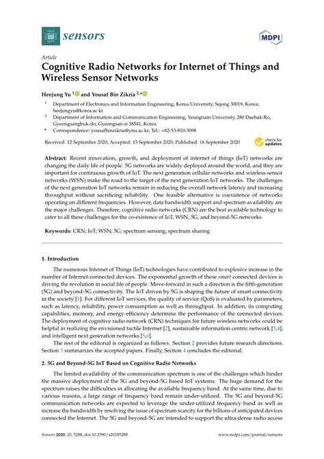 pdf cognitive radio networks for internet of things and wireless sensor networks