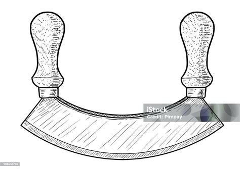 두 배 Bladed 루나 허브 헬기 그림 드로잉 판화 잉크 라인 아트 벡터 부엌 칼에 대한 스톡 벡터 아트 및 기타 이미지 부엌 칼 손잡이 가정 생활 Istock