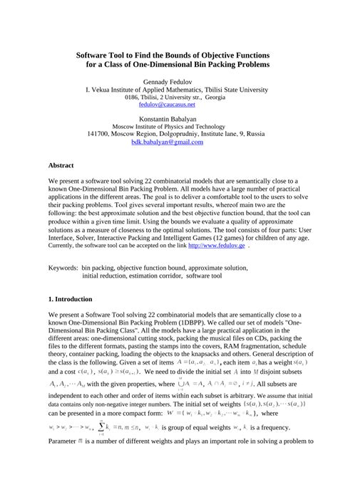 Pdf Software Tool To Find The Bounds Of Objective Functions For A Class Of One Dimensional Bin