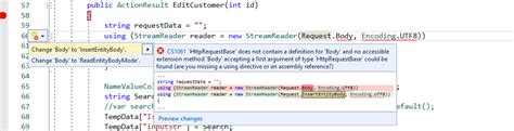 c requestbase does not contain a definition for body stack