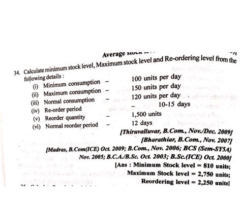 Average Stuon 34 Calculate Minimum Stock StudyX