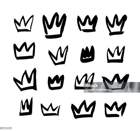 벡터 아트 일러스트 는 그런지 크라운 디자인을 위한 손으로 그린 페인트 오브젝트 세트입니다 흑백 그래피티 배경 추상 브러시 드로잉 그래피티에 대한 스톡 벡터 아트 및 기타