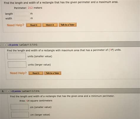 Solved Find The Length And Width Of A Rectangle That Has The