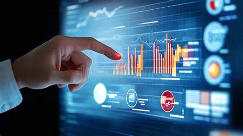 Person Interacting With A Digital Analytics Dashboard On A Screen Stock Illustration