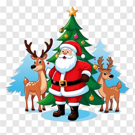 크리스마스 트리 산타 클로스와 순록 나무 크리스마스 선물 산타 모자 Png 일러스트 및 이미지 에 대한 무료 다운로드