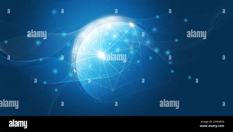 Abstract Dark Blue Minimal Style Futuristic Cloud Computing Global Network Structure And