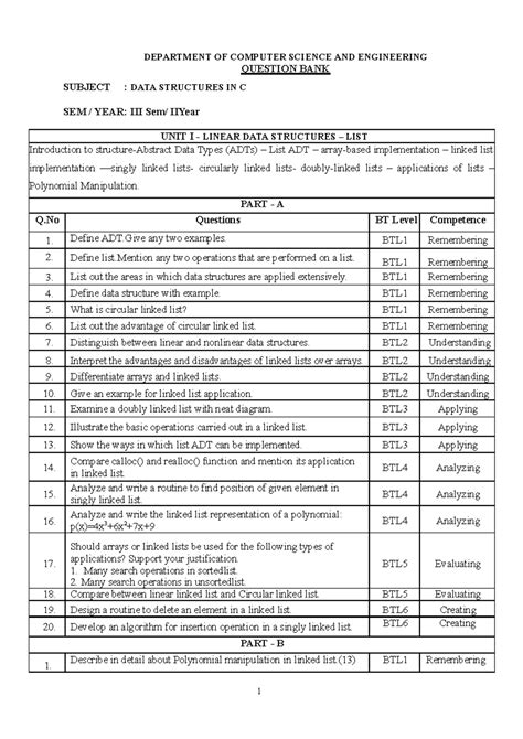 Data Structures In C Question Paper Department Of Computer Science