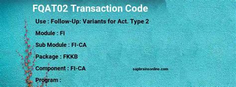 FQAT SAP Tcode For Follow Up Variants For Act Type
