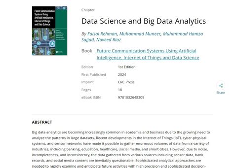 Datascience Machinelearning Ai Bigdataanalytics Publication Bookchapter Hamza Sajjad
