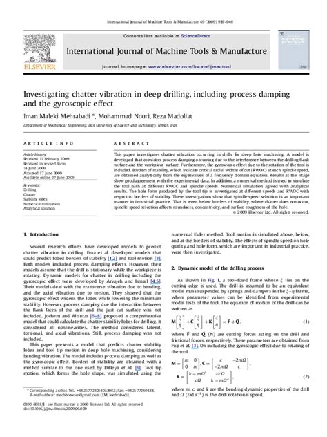 Pdf Investigating Chatter Vibration In Deep Drilling Including Process Damping And The