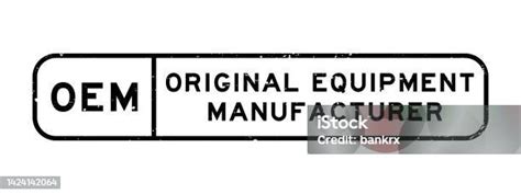 그런 지 블랙 Oem 원래 장비 제조 업체 단어 흰색 바탕에 사각형 고무 씰 스탬프 예비 부품에 대한 스톡 벡터 아트 및 기타