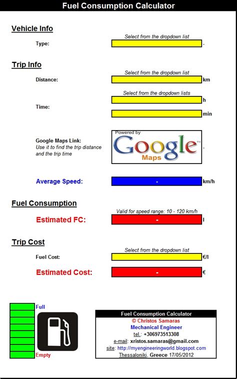 Fuel Consumption Calculator My Engineering World