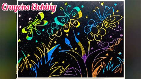 Crayons Etching Scratch Art To Make Beautiful Butterfly Scenery Youtube
