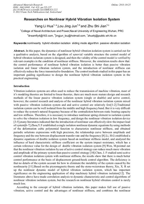 Researches On Nonlinear Hybrid Vibration Isolation System Scientific Net