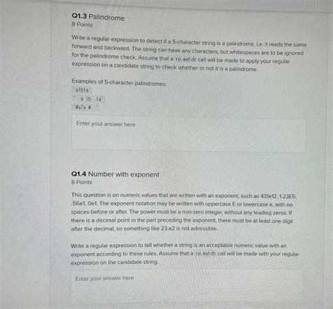 Q1 Regular Expressions 34 Points For Each Of These